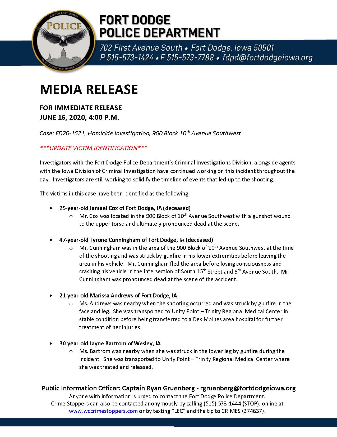 Fort Dodge Homicide Investigation Continues | Iowa Department of Public ... Fort Dodge Homicide Investigation Continues | Iowa Department of Public ...